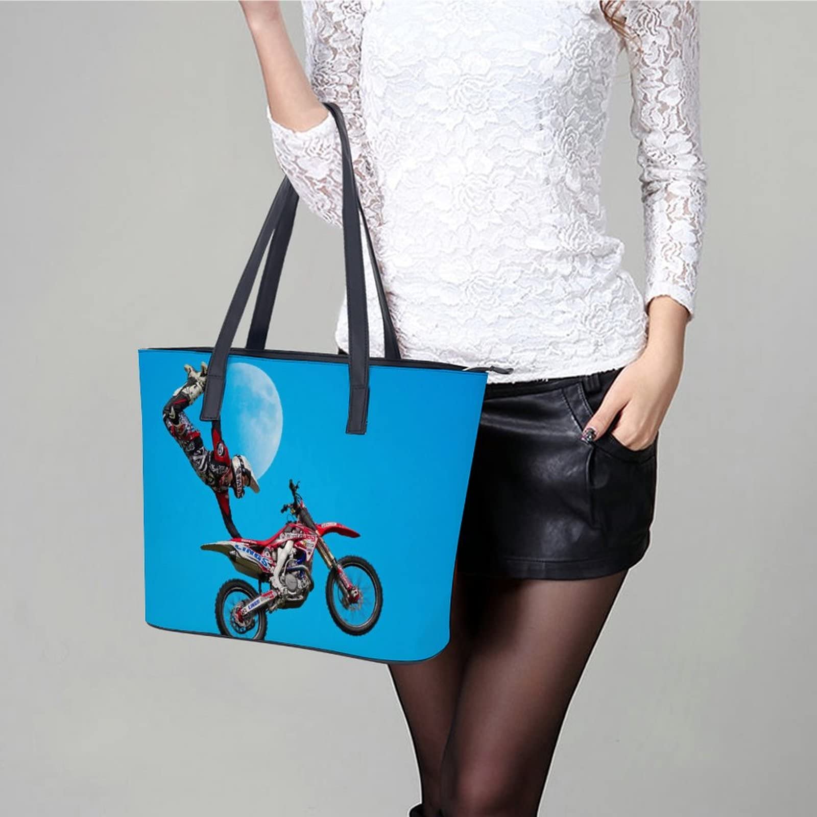 Womens Handbag Motorcycle Motocross Leather Tote Bag Top Handle Satchel Bags For Lady
