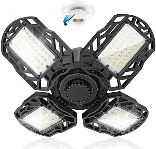 Lazzgan LED Garage Light, 120W LED Garage Ceiling Lights with 4 Deformable Panels, Extra Bright 12000LM E26 High Bay LED Shop Lighting Fixtures for Garage, Basement