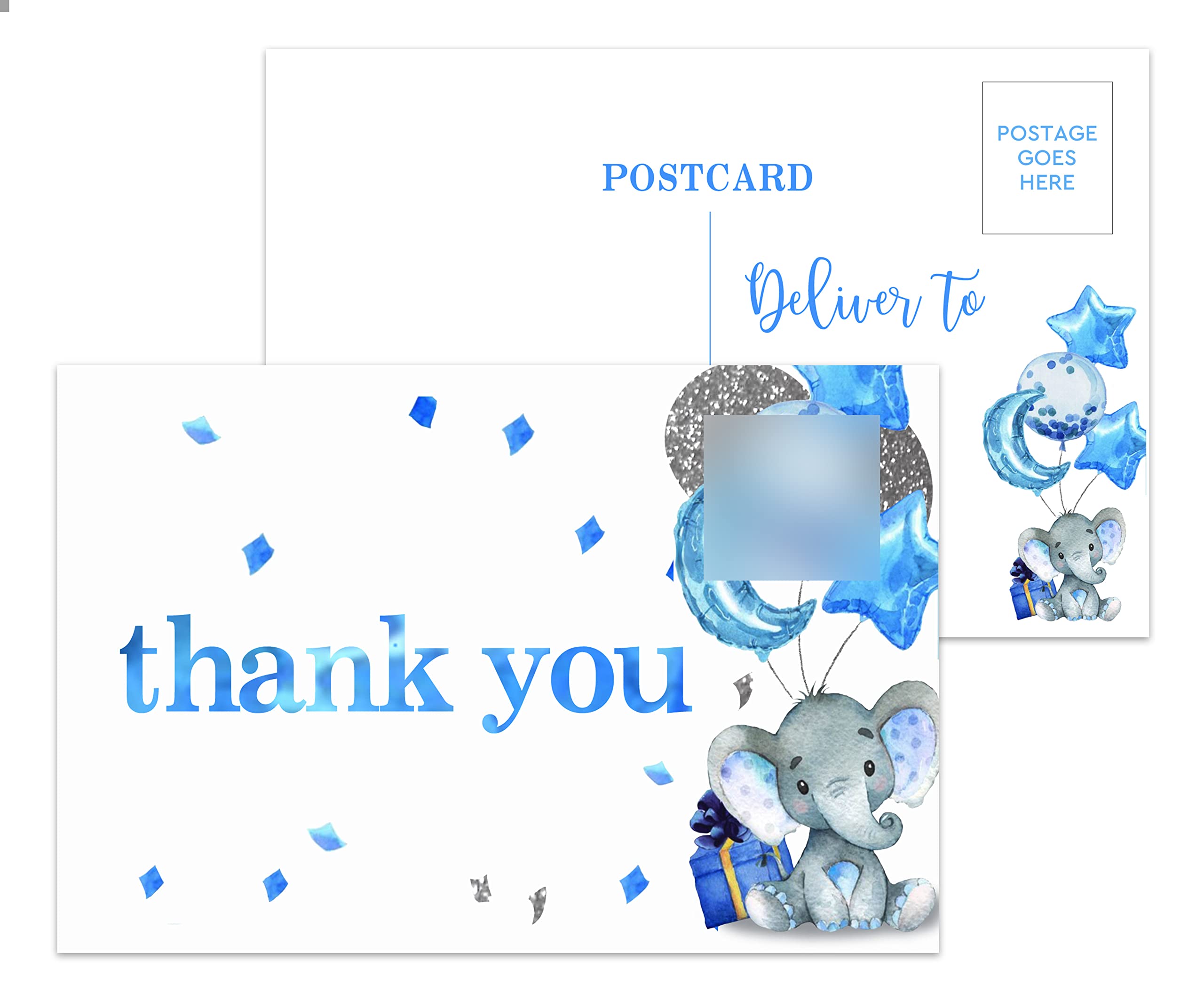 Yuansail Baby Shower Thank You Postcards, Blue Elephant Appreciation Post Cards, 25 cards – (bb006-ganxie)