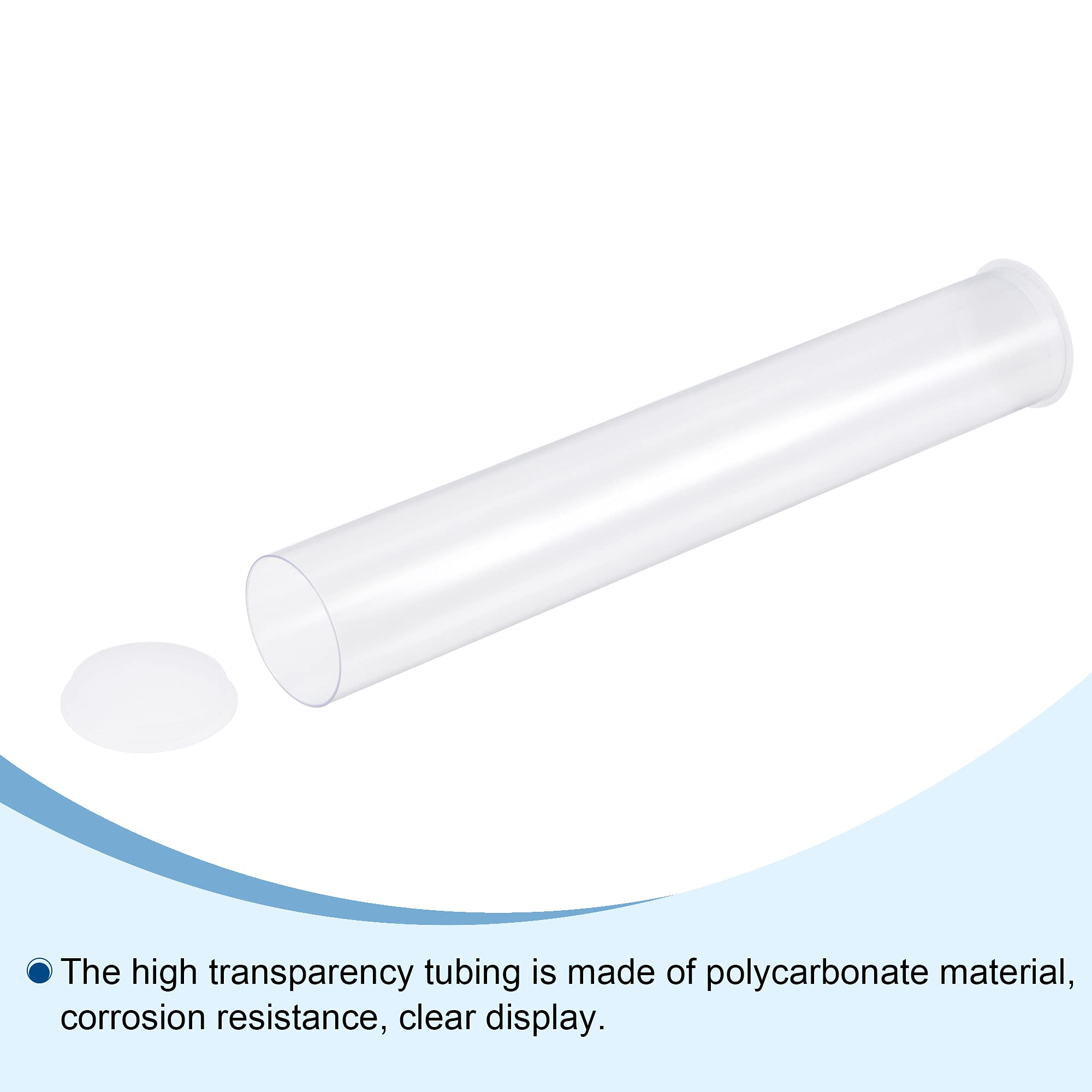 MECCANIXITY Clear Storage Tube Small Plastic Round Tubing with Caps Rigid Bottle Container 41.6x43x300mm/12 Inch Length for Item Stored