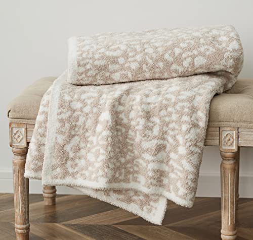 MIDO HOUSE Microfiber Throw Blanket for Couch Chic Leopard Bed Throws Fuzzy Warm Cheetah Blanket Reversible Beige Throw Blankets for Home Decor 52 x 63 inch