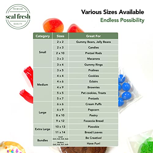 Seal Fresh Cello Bags β 3x5 Inches (200 Count) β Clear Plastic Resealable Self-Adhesive Sealing Reclosable Cellophane Baggies β For Snacks, Popcorn, Cookies, Candies, Treats, Pastries, Party Favors, Decorative Wrappers, Gifts, Soaps, and Goodies