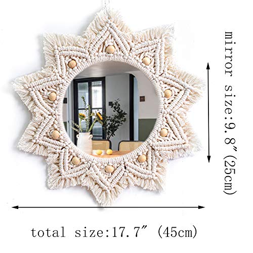 TENEWEE Boho Wall Decor Mirror Macrame Circle Hanging Mirror for Bedroom Living Room Apartment Entryway Home Decor
