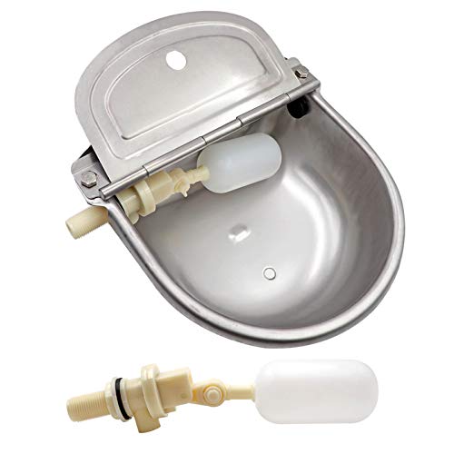 MACGOAL Stainless Steel Automatic Waterer Bowl with Drain Plug and 2 Float Valves, Water Trough for Livestock Dog Goat Pig Waterer