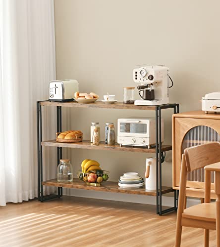 Bookshelf,3-Tier Open Bookcase,Rustic Wood and Metal Industrial Display Book Shelves Home Office,Bedroom Standing Shelf Unit,Horizontal Kitchen Shelf Organizer,Bathroom Storage Rack Mid Century 47in