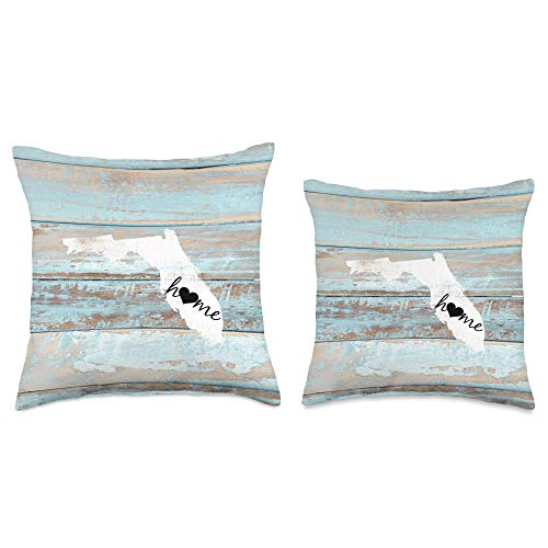 Florida Rustic Home Pride US State Distressed Look Florida Barn Board Shiplap Home Heart Gift Throw Pillow, 18x18, Multicolor