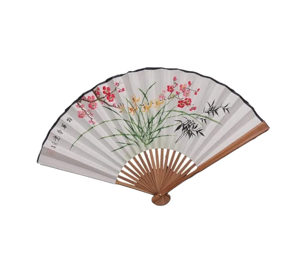 ZAEGO Chinese Fan Floral Folding Fans Hand Held Fans Paper Bamboo Fans Hand Drawn Floral Pattern Hollowed Hand Fans for Women and Men Japanese Fan (Color : OneColor)