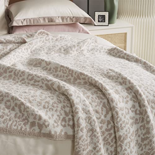 MIDO HOUSE Microfiber Throw Blanket for Couch Chic Leopard Bed Throws Fuzzy Warm Cheetah Blanket Reversible Beige Throw Blankets for Home Decor 52 x 63 inch