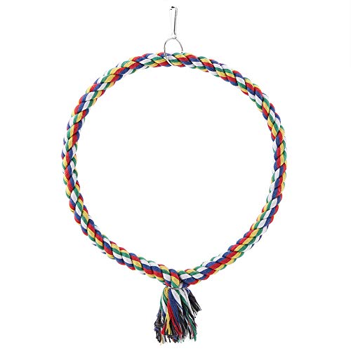 Bird Rope Swing, Cotton Bird Circle Ring Rope Perch Stand Swing Chewing Toy Birdcage Decoration Accessory for African Grey Budgie Parakeet Cockatiel Cockatoo(L)