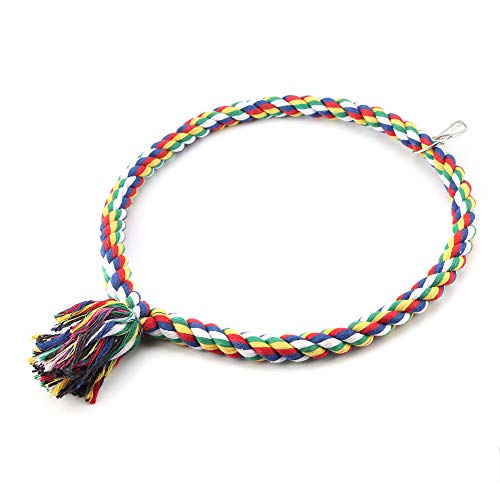 Bird Rope Swing, Cotton Bird Circle Ring Rope Perch Stand Swing Chewing Toy Birdcage Decoration Accessory for African Grey Budgie Parakeet Cockatiel Cockatoo(L)