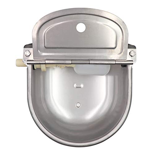 MACGOAL Stainless Steel Automatic Waterer Bowl with Drain Plug and 2 Float Valves, Water Trough for Livestock Dog Goat Pig Waterer