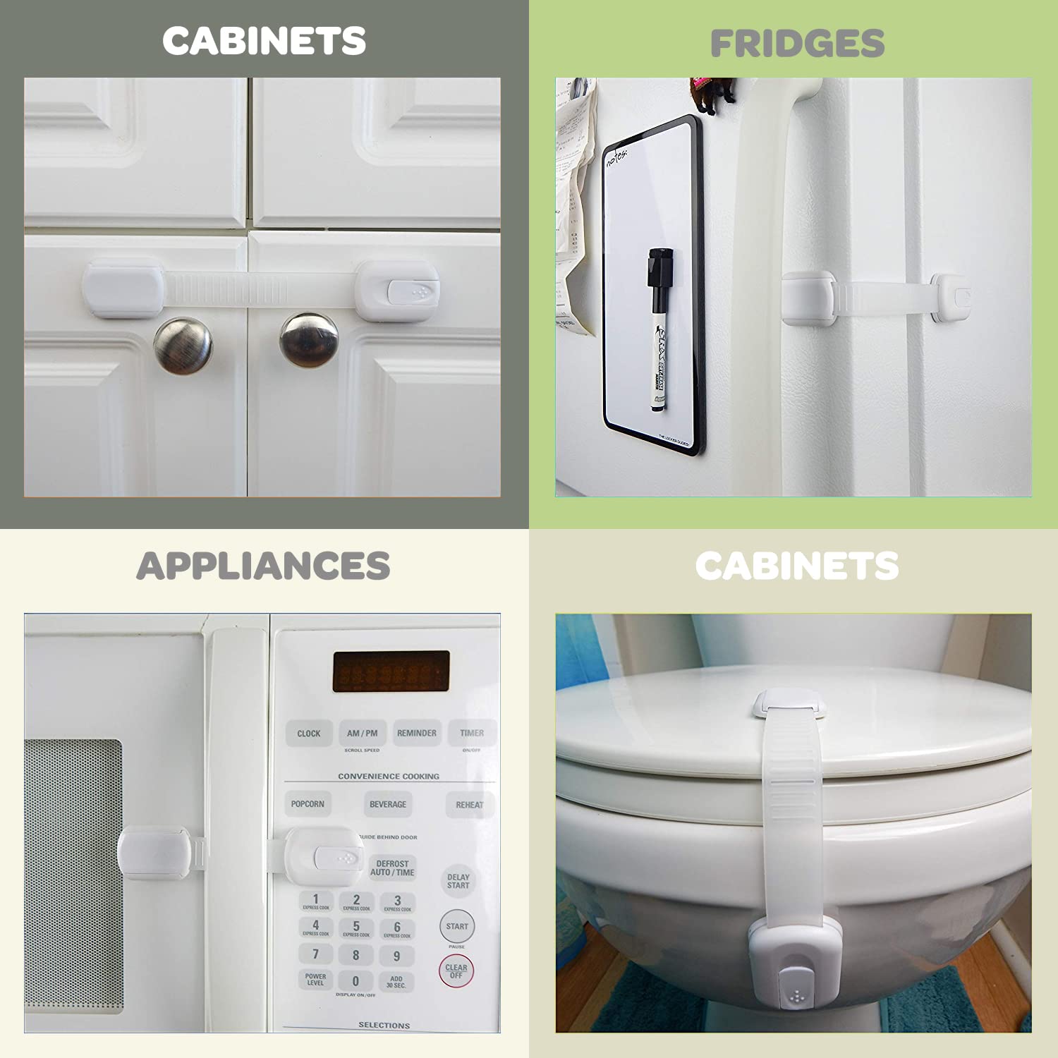 Child Proof Cabinet Latches 22 Pack - Baby Proofing Cabinet Locks for Babies, 3M Adhesive No Drilling, Multi-Purpose for Most Cabinets and Drawers, Fridges, Ovens, Toilet Seats