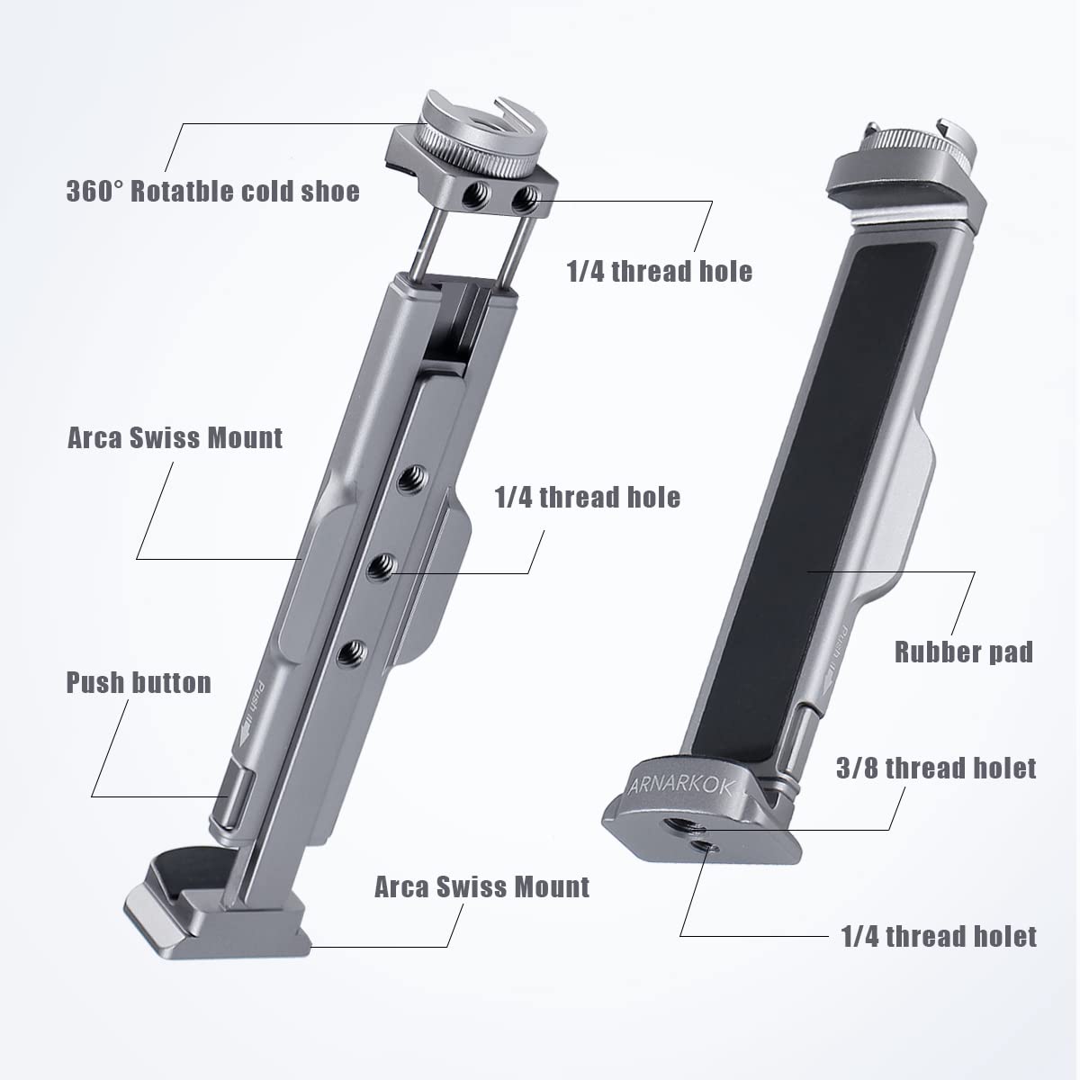 ARNARKOK Metal Tablet Tripod Mount, 7.9-12.9in Ipad Holder, Rotatable Cold Shoe, 2 Acra Swiss QR Bracket, Universal Tablet Mount for Video Recording