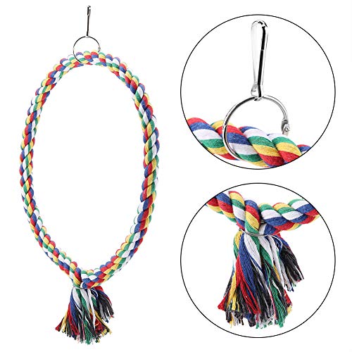 Bird Rope Swing, Cotton Bird Circle Ring Rope Perch Stand Swing Chewing Toy Birdcage Decoration Accessory for African Grey Budgie Parakeet Cockatiel Cockatoo(L)