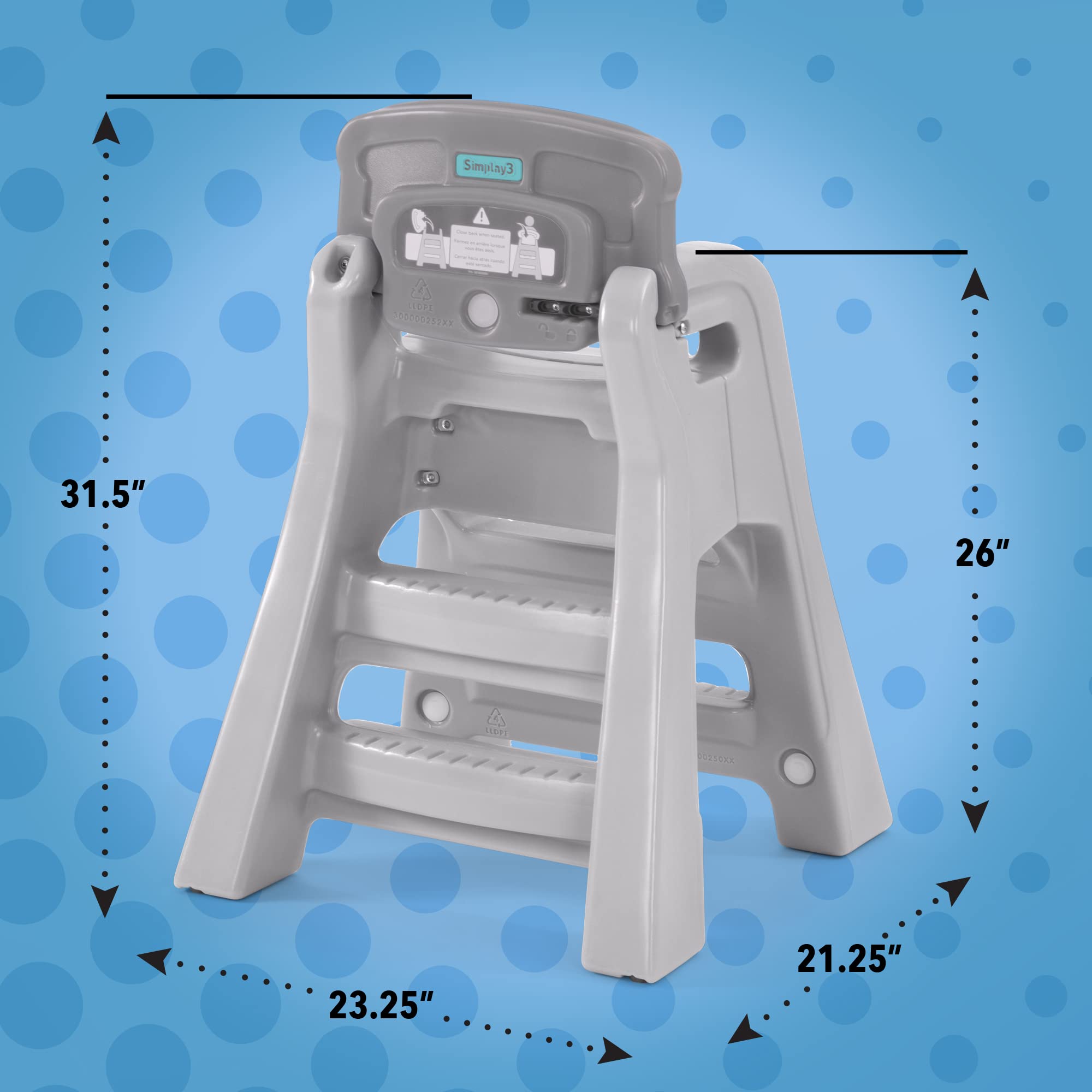 Simplay3 Big Kids Booster Seat, Lightweight Toddler Booster Chair for Dining Table and Kitchen, Toddler Kitchen Helper, Made in USA Gray
