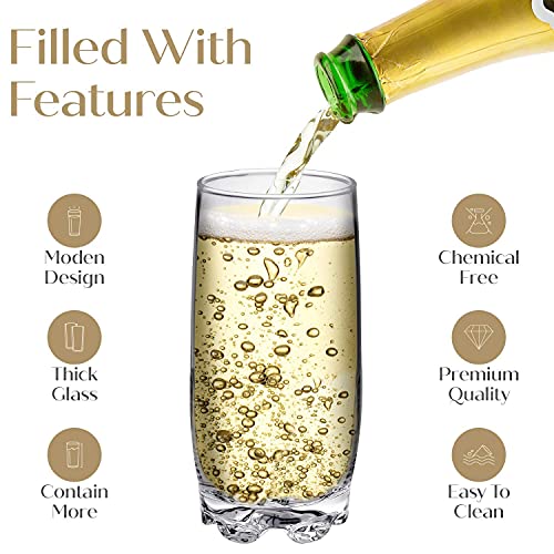 Home Essentials & Beyond Drinking Glasses set of 8 Highball Glass cups Premium Cooler 13.25 Oz. Glassware β Ideal for Water, Juice, Cocktails, Iced Coffee, Iced Tea.