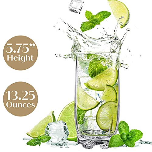 Home Essentials & Beyond Drinking Glasses set of 8 Highball Glass cups Premium Cooler 13.25 Oz. Glassware β Ideal for Water, Juice, Cocktails, Iced Coffee, Iced Tea.
