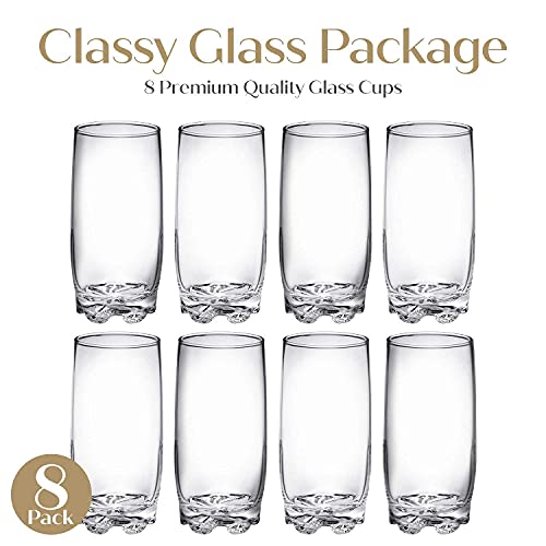 Home Essentials & Beyond Drinking Glasses set of 8 Highball Glass cups Premium Cooler 13.25 Oz. Glassware β Ideal for Water, Juice, Cocktails, Iced Coffee, Iced Tea.