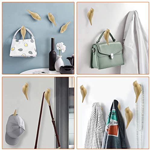2PCS Bird Wall Hooks Coat Hooks Wooden Coat Hanger Wall Mounted Art Decor for Hanging Towels Hat Rack in Entryway Bathroom Kitchen (2PSCWOOD)