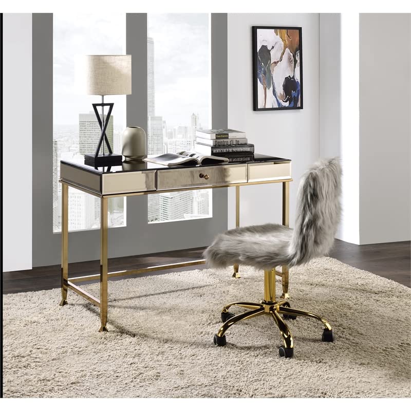 Acme Furniture Canine Writing Desk, Smoky Mirroed and Champagne Finish