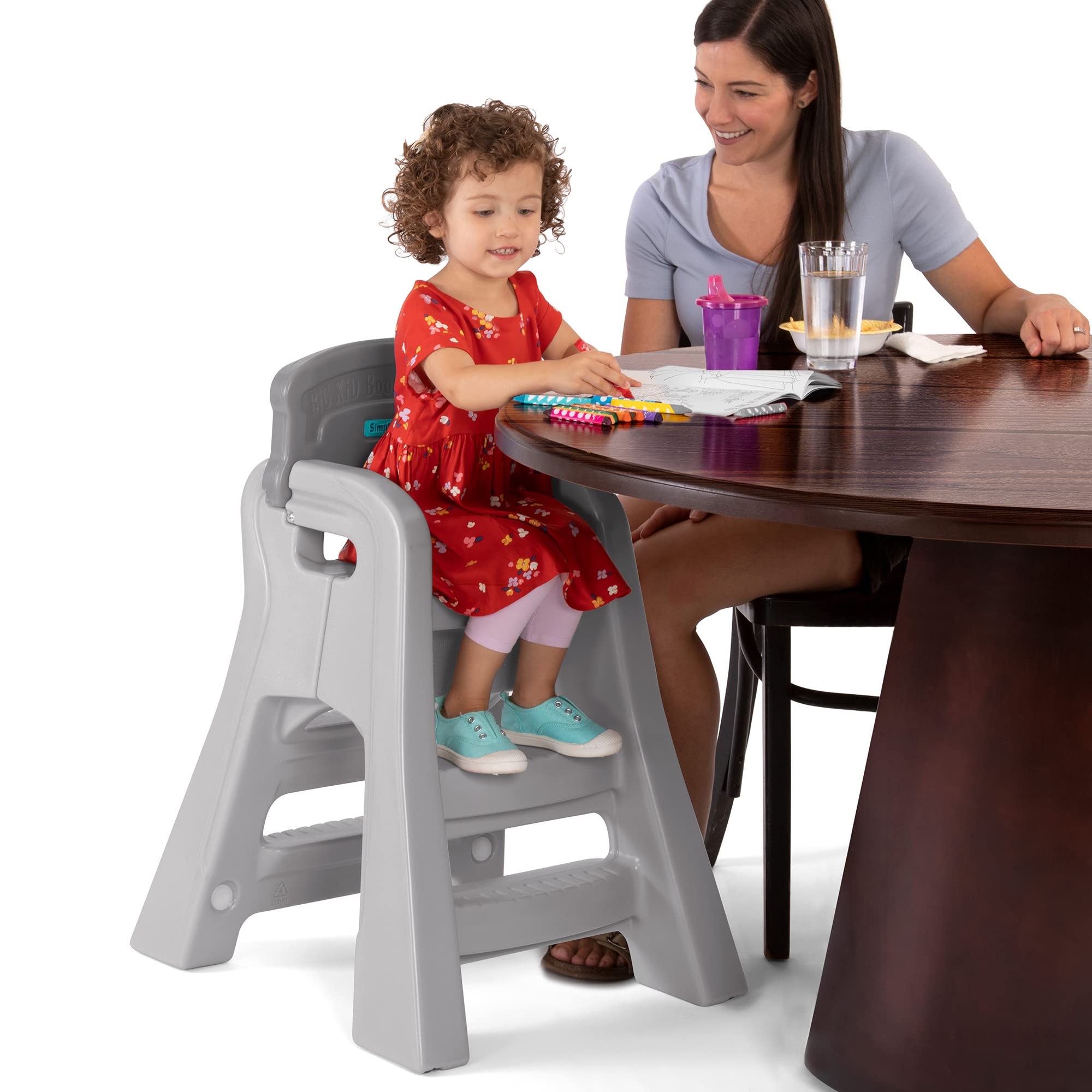 Simplay3 Big Kids Booster Seat, Lightweight Toddler Booster Chair for Dining Table and Kitchen, Toddler Kitchen Helper, Made in USA Gray