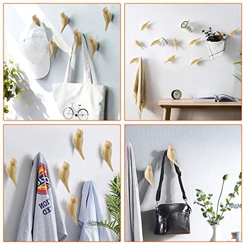 2PCS Bird Wall Hooks Coat Hooks Wooden Coat Hanger Wall Mounted Art Decor for Hanging Towels Hat Rack in Entryway Bathroom Kitchen (2PSCWOOD)
