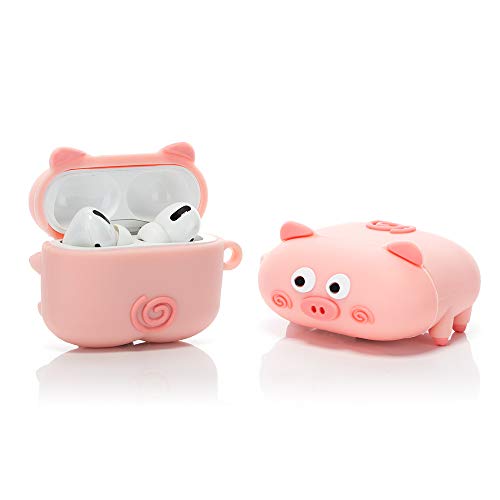LEWOTE Airpods Pro Silicone Case Funny Cute Cover Compatible for Apple Airpods Pro[PAPA Animal Pet Design][Best Gift for Kids Friends Boys Girls] (Pink Pig)