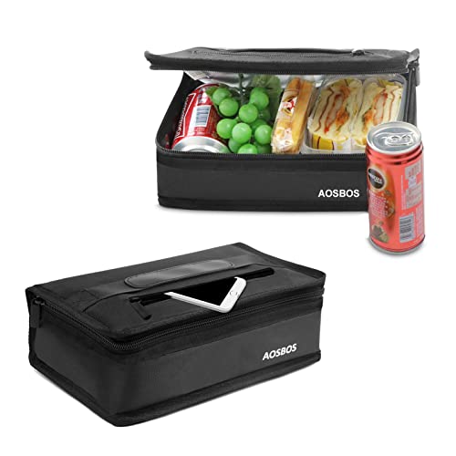 Aosbos Insulated Lunch Bag Small Lunch Box for Men Women Compact Lunch Bags Mini Food Storage Bag Flat Cooler Bag Thin Lunchbox Black Reusable Sandwich Bags Portable Snack Bag Tiny Thermal Bag