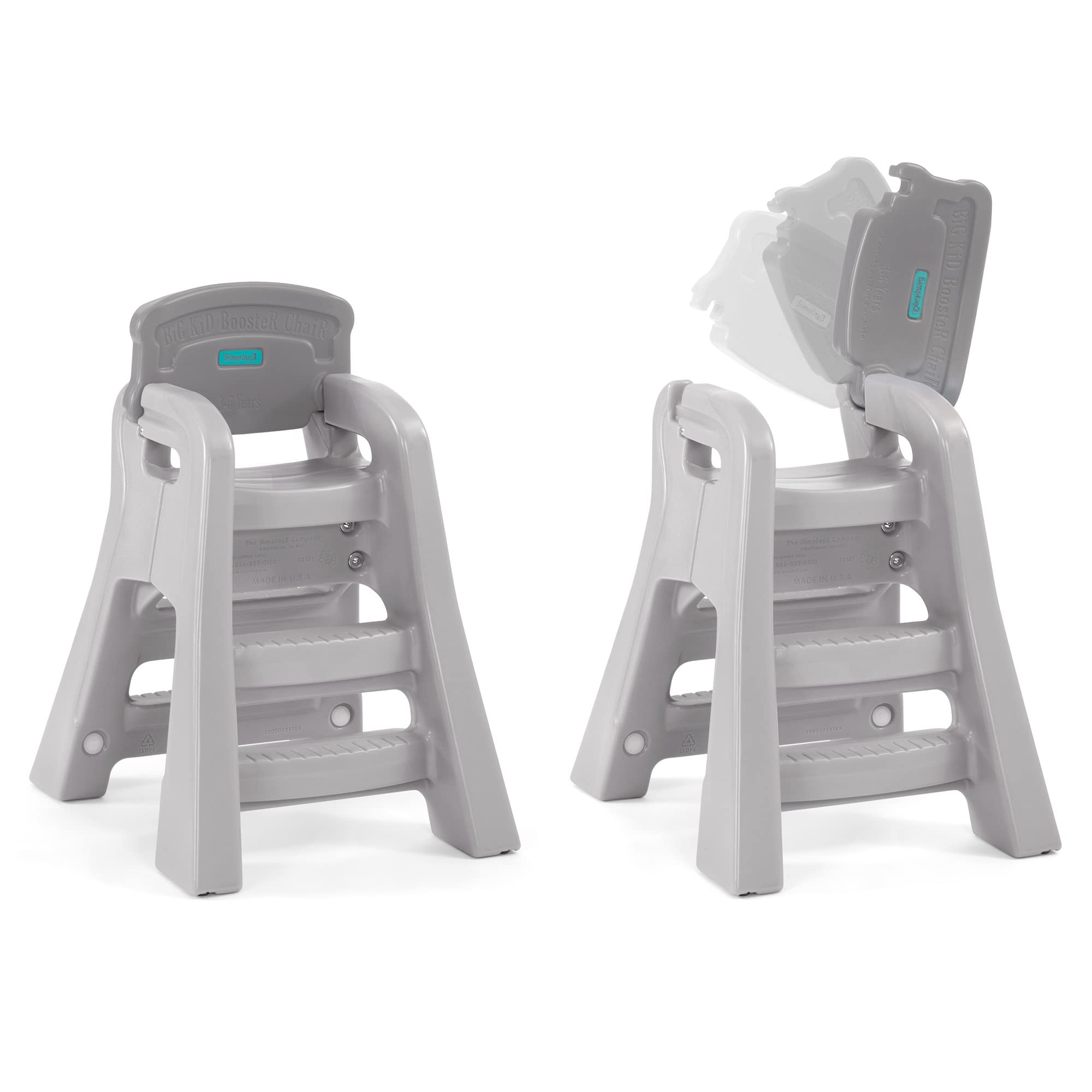 Simplay3 Big Kids Booster Seat, Lightweight Toddler Booster Chair for Dining Table and Kitchen, Toddler Kitchen Helper, Made in USA Gray