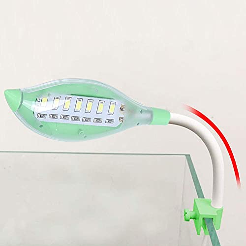 Aquarium Mini USB Lamp Tortoise Fish Tank Aquarium LED Clip On Leaf Head Light for Aquatic Plant Growing with US Plug(Blue White Light-Green)
