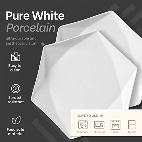 MITBAK 10.5" Bone China Dinner Plates | Set of 6 Elegant Diamond Shaped Natural White Dinnerware Set For Dinner, Holidays, Restaurant, Salad, Dessert | White Dishes Make An Excellent Gift Idea