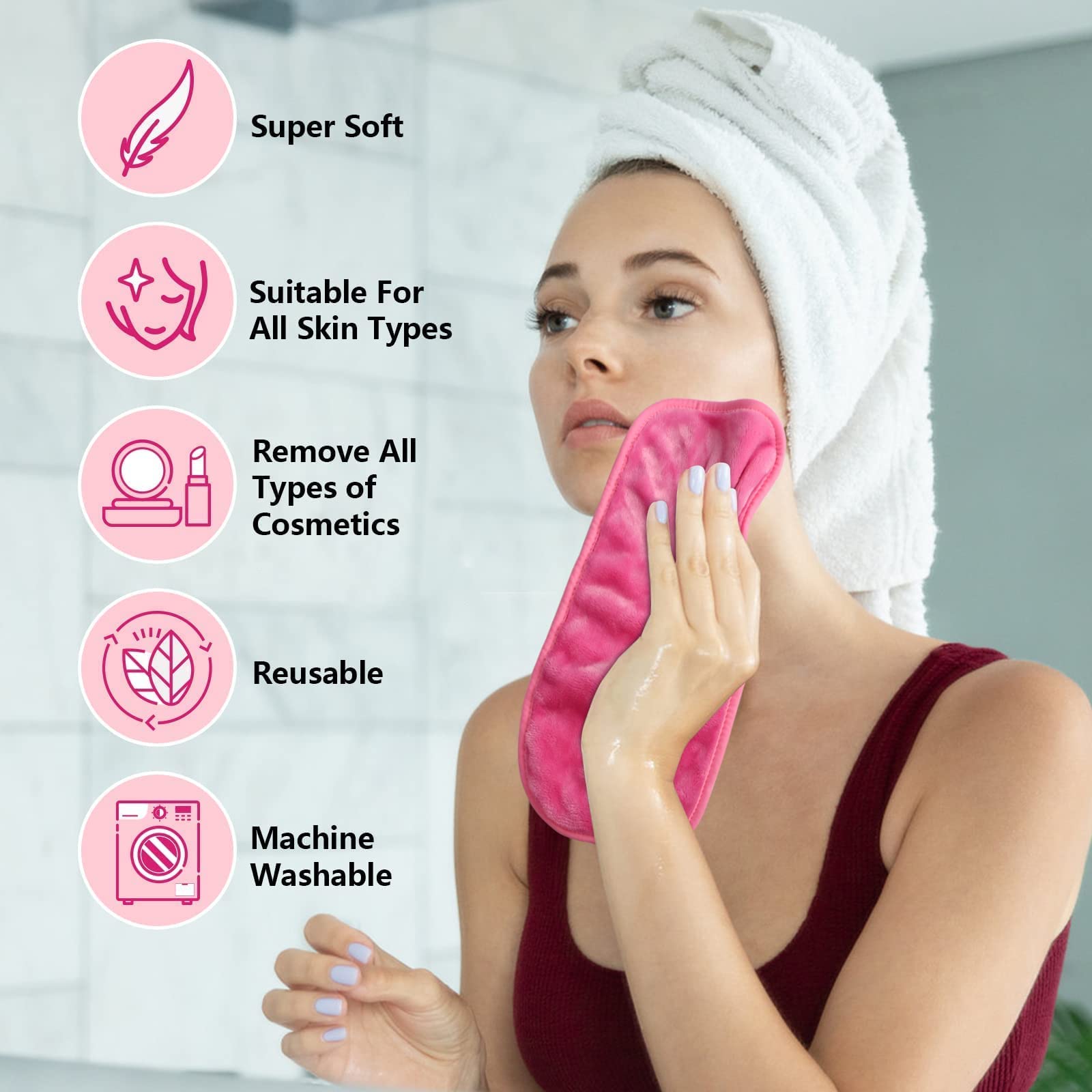 Orighty Makeup Remover Cloths Pack of 4, Reusable Microfiber Facial Cleansing Cloths, Remove Instantly Dirt, Makeup&Waterproof Mascara with Just Water, 15.5 x 7.5 in, Blue/Purple/Black/Pink