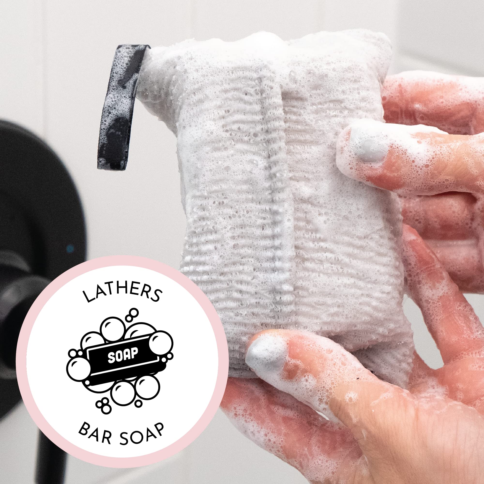 S&T INC. Exfoliating Soap Bag, Bar Soap Pouch for Shower and Bath, 7.6 Inches x 4.5 Inches, Grey, 2 Pack