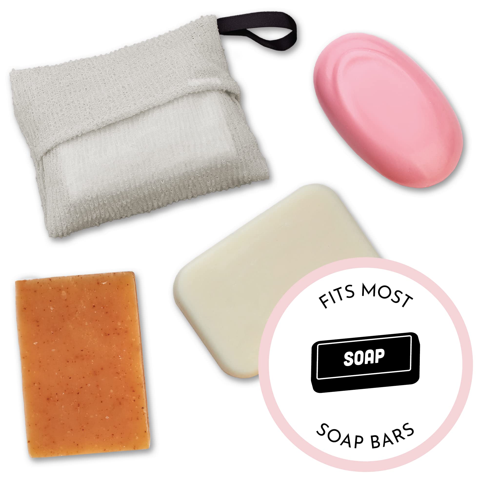S&T INC. Exfoliating Soap Bag, Bar Soap Pouch for Shower and Bath, 7.6 Inches x 4.5 Inches, Grey, 2 Pack