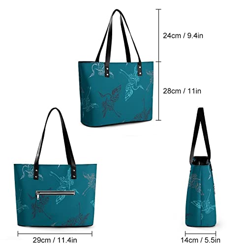 Womens Handbag Birds Cranes Leather Tote Bag Top Handle Satchel Bags For Lady