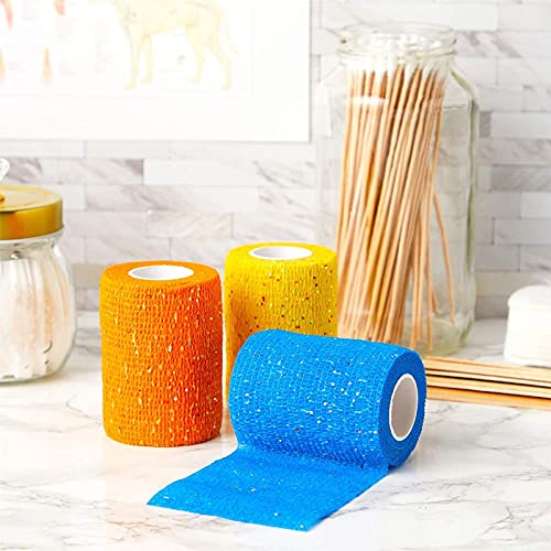 Self Adhesive Wrap, Glitter Cohesive Vet Tape for Pets (3x180 in, 12 Pack)