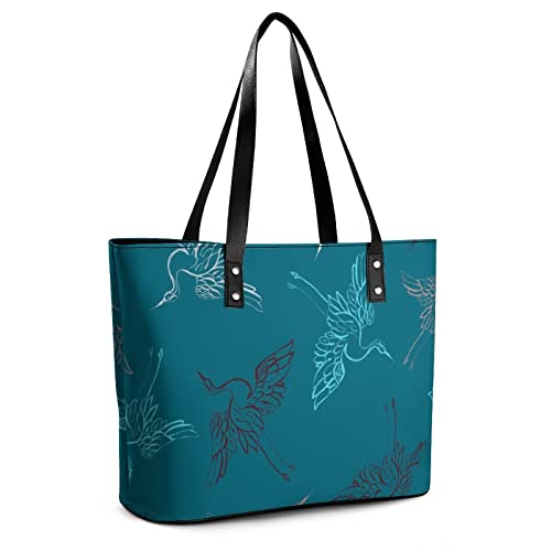 Womens Handbag Birds Cranes Leather Tote Bag Top Handle Satchel Bags For Lady