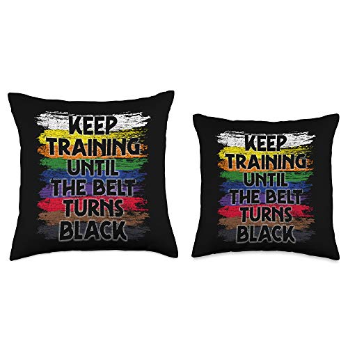 Karate Sport Japan Martial Arts Gifts Keep Training Until The Belt Turns Black Karate Throw Pillow, 16x16, Multicolor