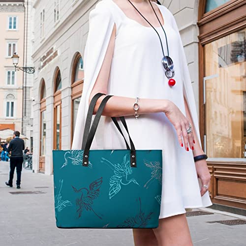 Womens Handbag Birds Cranes Leather Tote Bag Top Handle Satchel Bags For Lady