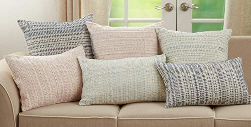 SARO LIFESTYLE Celeste Collection Woven Line Throw Pillow With Poly Filling, 22" x 22", Blue