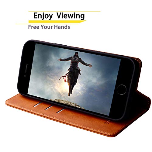 SUANPOT for iPhone 7/8/SE2/SE 3rd 2022 4.7" RFID Blocking Wallet case Credit Card Holder,Flip Book PU Leather Phone case Cover Cellphone Women Men for Apple iPhone SE3 case Wallet Light Brown
