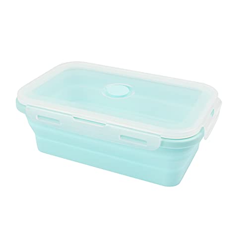 KUFUNG Collapsible Silicone Food Storage Container Stackable - Space Saving | Microwaveable | Freezer, Dishwasher Safe| BPA Free|Collapsible Leftover or Meal Prep Lunch Box Containers (Blue, 1200ml)