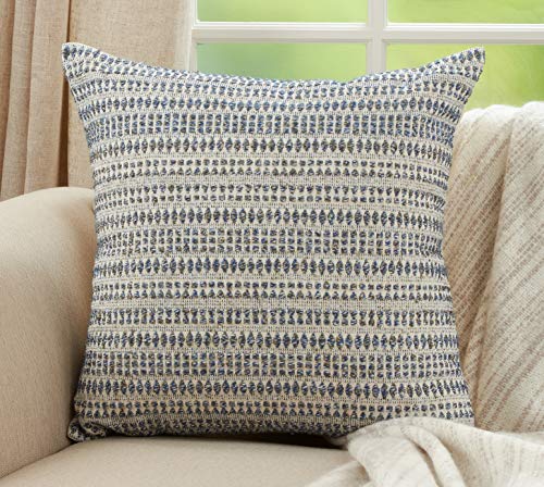 SARO LIFESTYLE Celeste Collection Woven Line Throw Pillow With Poly Filling, 22" x 22", Blue