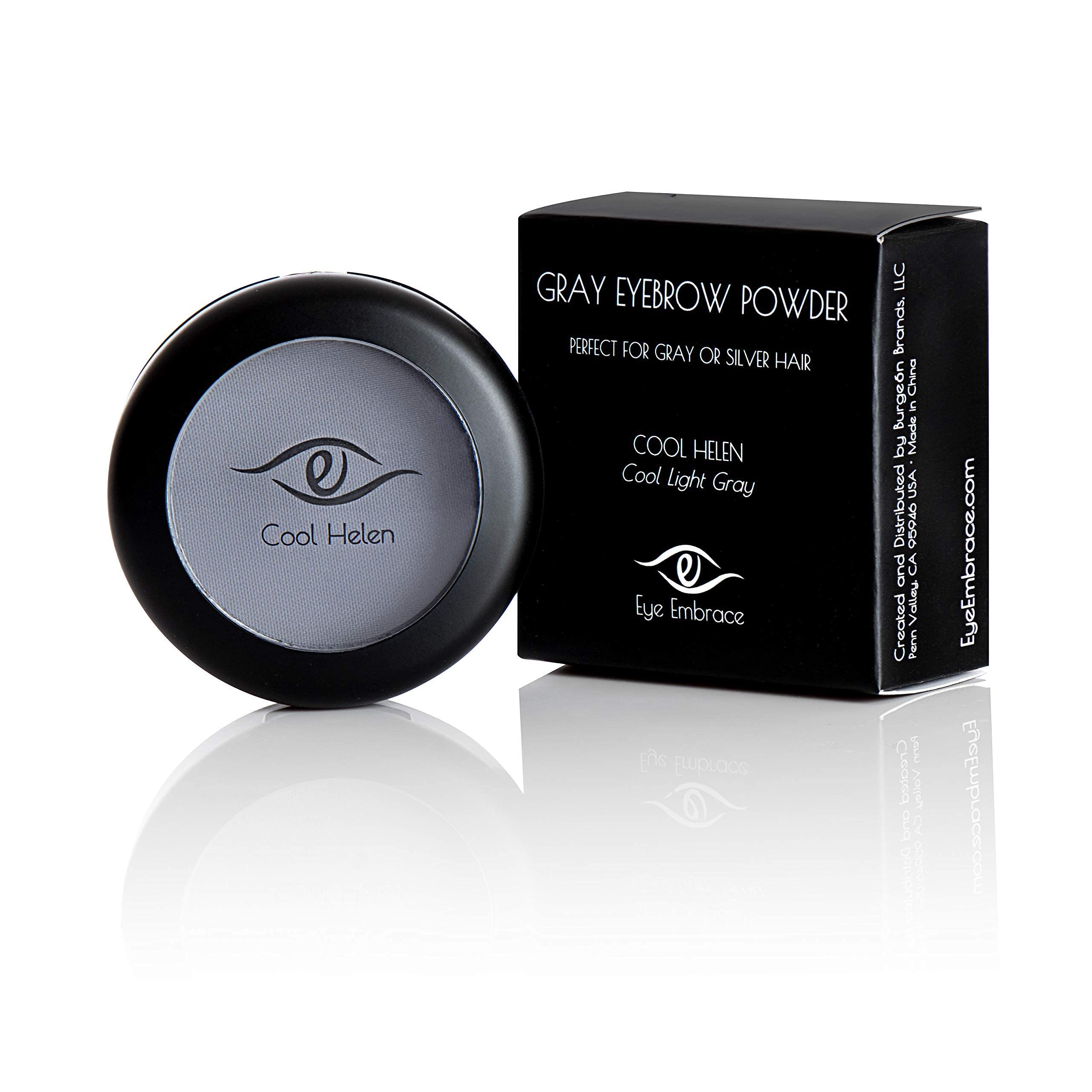 Eye Embrace Cool Helen: Light Gray Eyebrow Powder & Pro Grip Angled Brow Brush Bundle - Waterproof, Cruelty-Free