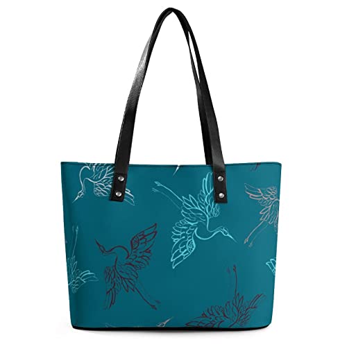 Womens Handbag Birds Cranes Leather Tote Bag Top Handle Satchel Bags For Lady