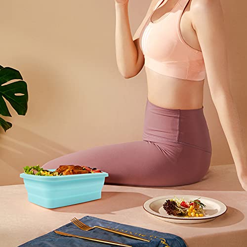 KUFUNG Collapsible Silicone Food Storage Container Stackable - Space Saving | Microwaveable | Freezer, Dishwasher Safe| BPA Free|Collapsible Leftover or Meal Prep Lunch Box Containers (Blue, 1200ml)