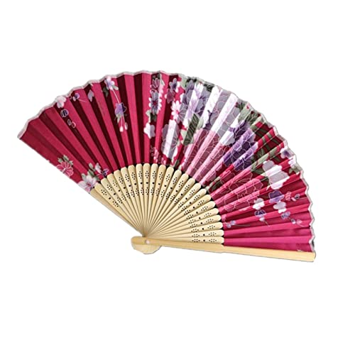 PHONME Multipurpose Chinese Japanese Style Silk Fan Folding Fan Wedding Fan Art Gifts Dance Hand Fan Vintage Bamboo Folding Hand Held Flower Fan for Decoration Vintage Style (Color : J)