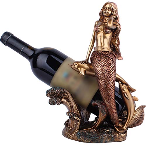 Kelendle Resin Single Wine Holder Women Wine Bottle Holders Countertop Wine Rack Creative Wine Display Rack Modern Tabletop Wine Racks Home Decor Ornaments Crafts for Living Room(Mermaid)