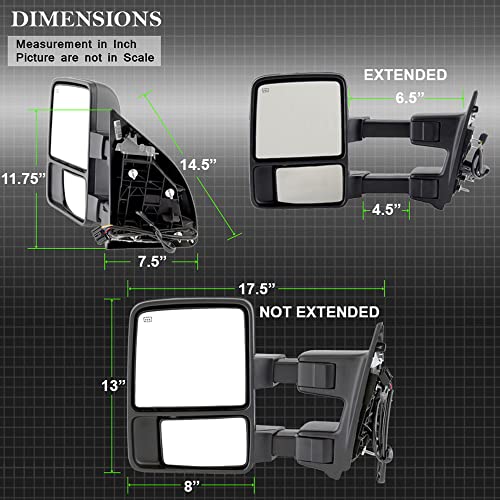 ACANII - For 2008-2016 Ford F250 F350 F450 SuperDuty Telescoping Power Heated LED Signal Towing Mirror Passenger Side