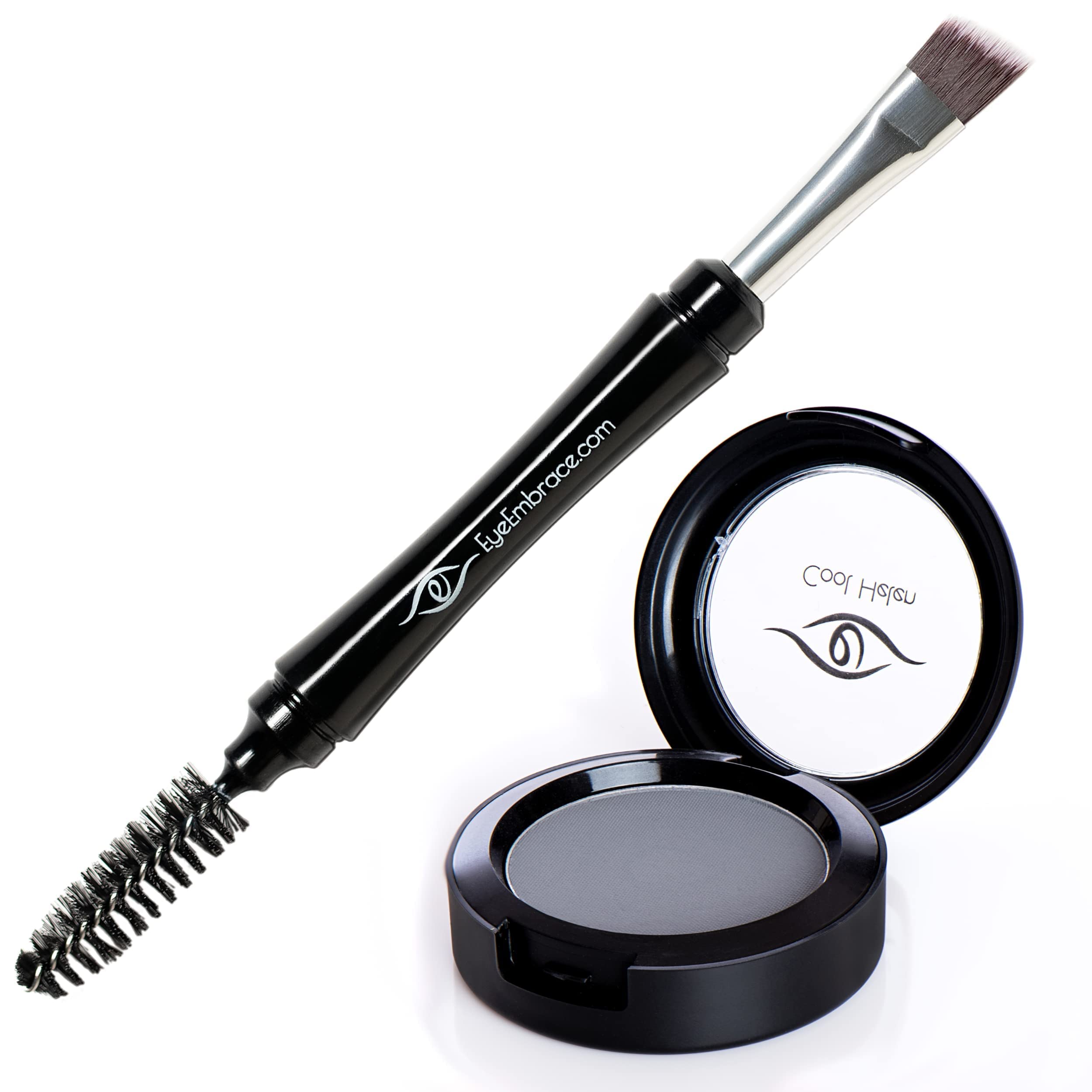 Eye Embrace Cool Helen: Light Gray Eyebrow Powder & Pro Grip Angled Brow Brush Bundle - Waterproof, Cruelty-Free
